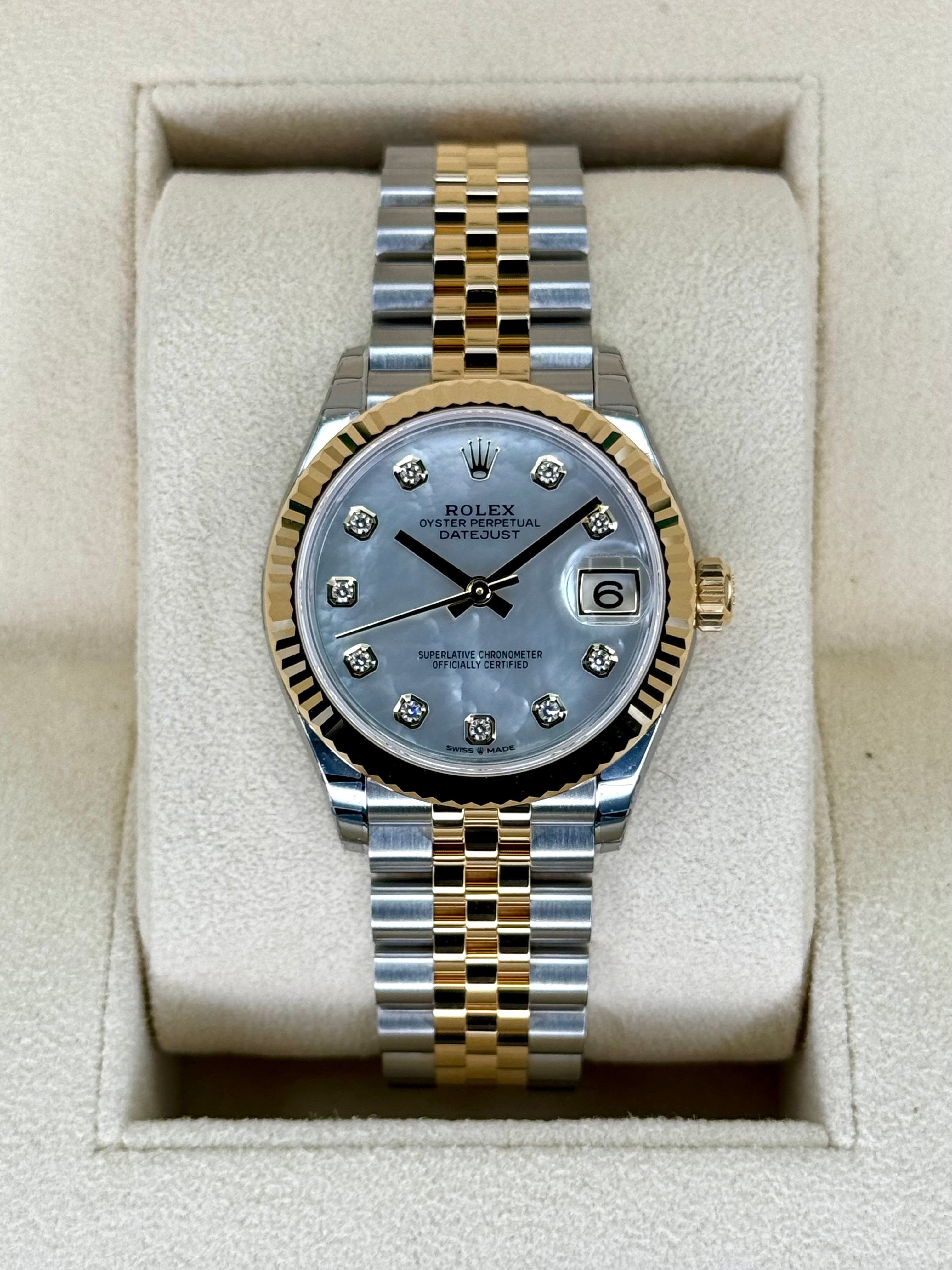 NEW 2023 Rolex Datejust 31mm 278273 Two-Tone Jubilee MOP Dimond Dial ...